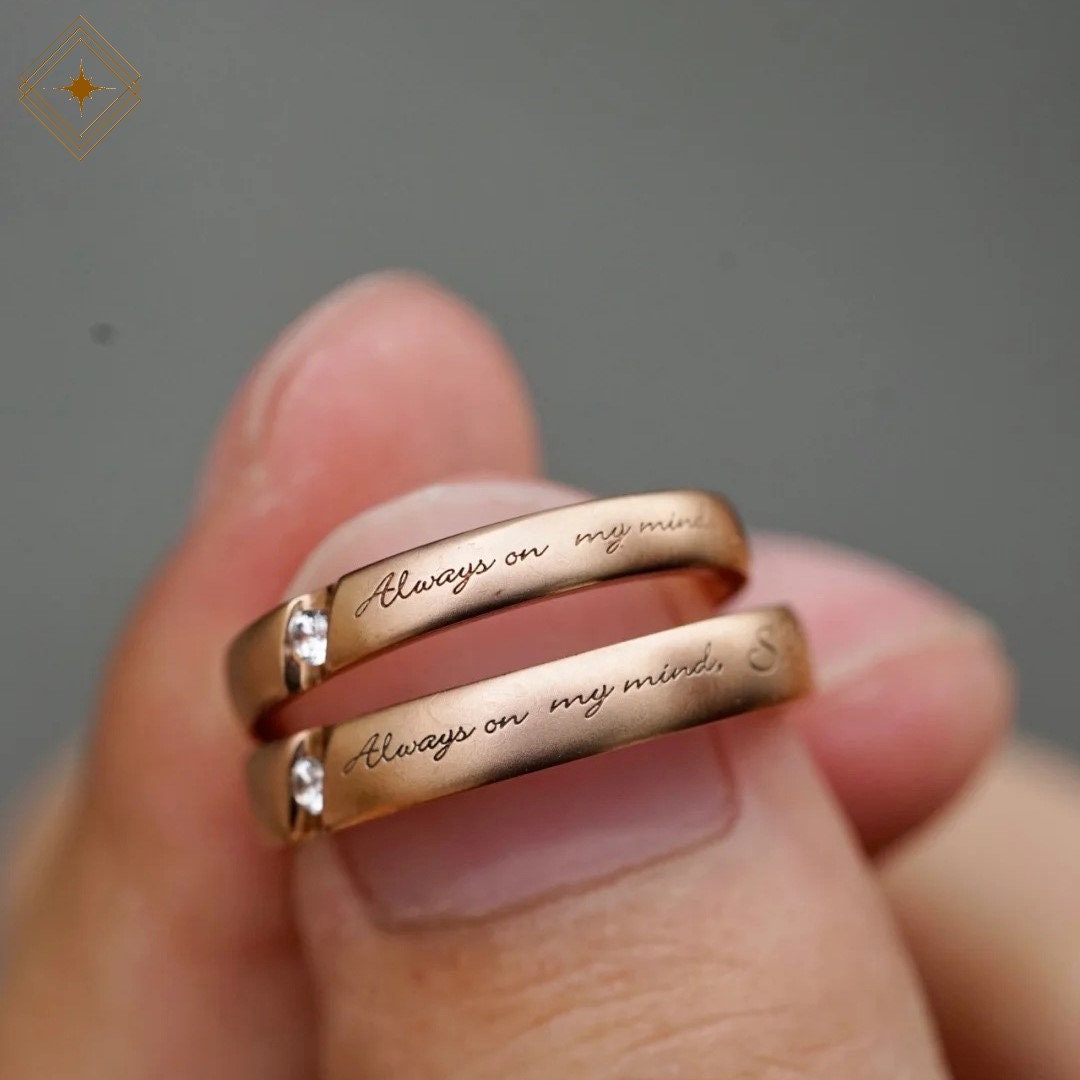 Personalized Letters Wedding Matching Band, 14k 18k Gold Diamond His ...