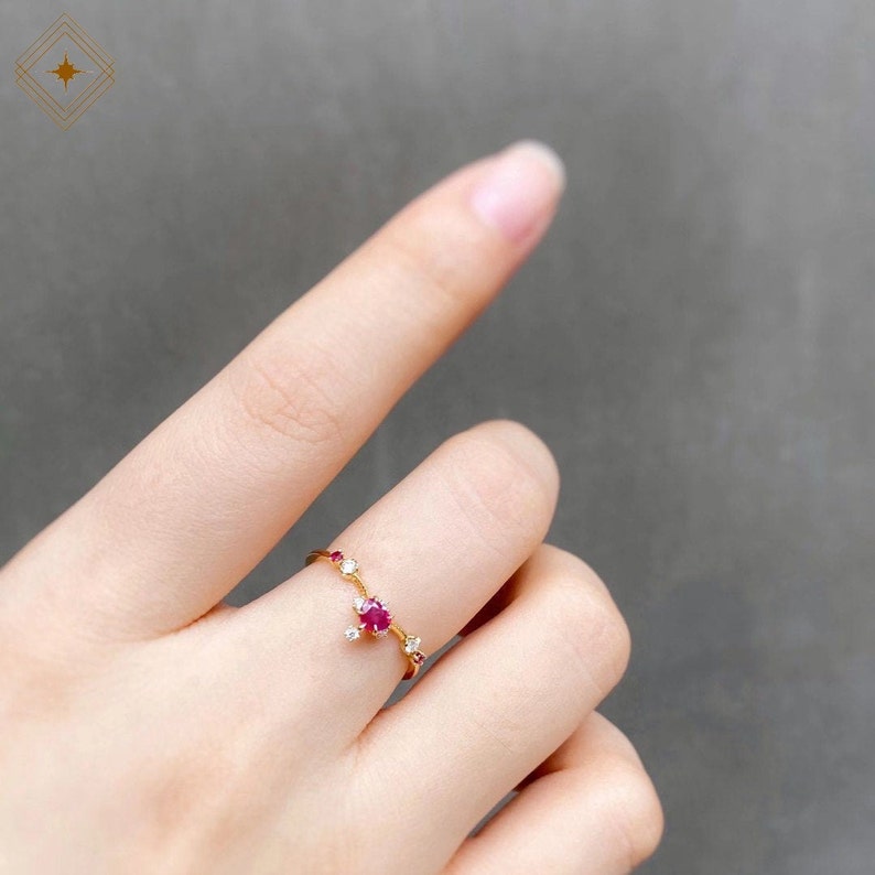 Curved Nature Red Ruby Heart Engagement Ring, Diamond Promise Ring 14k ...