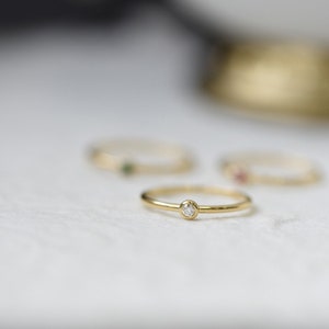 Solitaire Minimalist Small Diamond Gold Ring, 14k 18k Gold Tiny Genuine ...