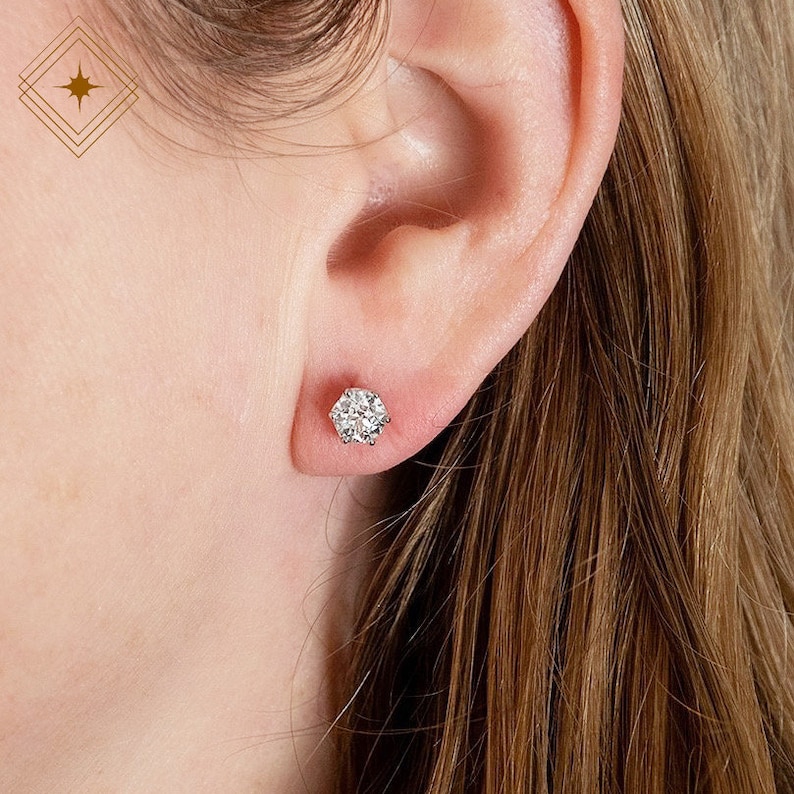 Round flower crown setting moissanite stud earring 0.5-2 ct | Etsy