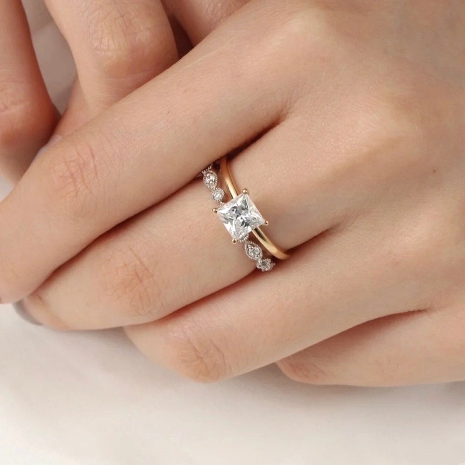 1 ct Princess cut solitaire moissanite engagement ring 14k 18k | Etsy