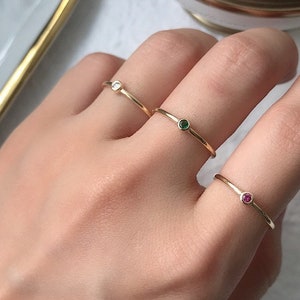 Solitaire Minimalist Small Diamond Gold Ring, 14k 18k Gold Tiny Genuine ...