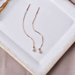 Diamond Threader Earrings 18k Solid Gold, Delicate Chain Earrings ...