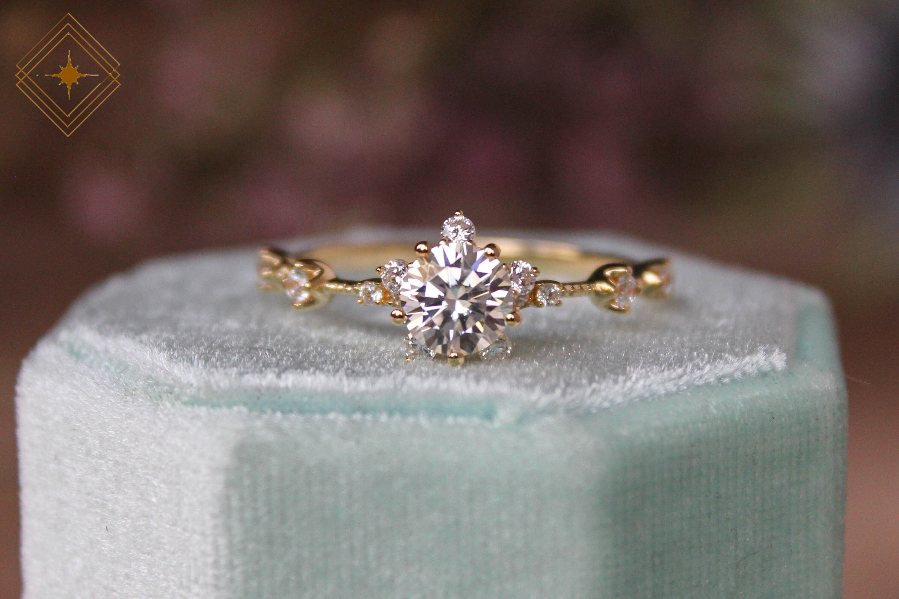 1 Ct Starburst Flower Round Moissanite Celestial Engagement Ring, 14k ...