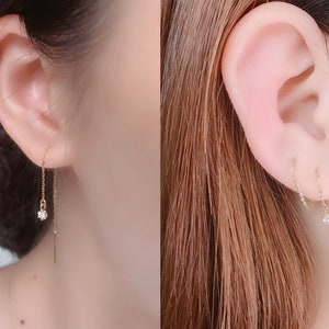 Diamond Threader Earrings 18k Solid Gold, Delicate Chain Earrings ...