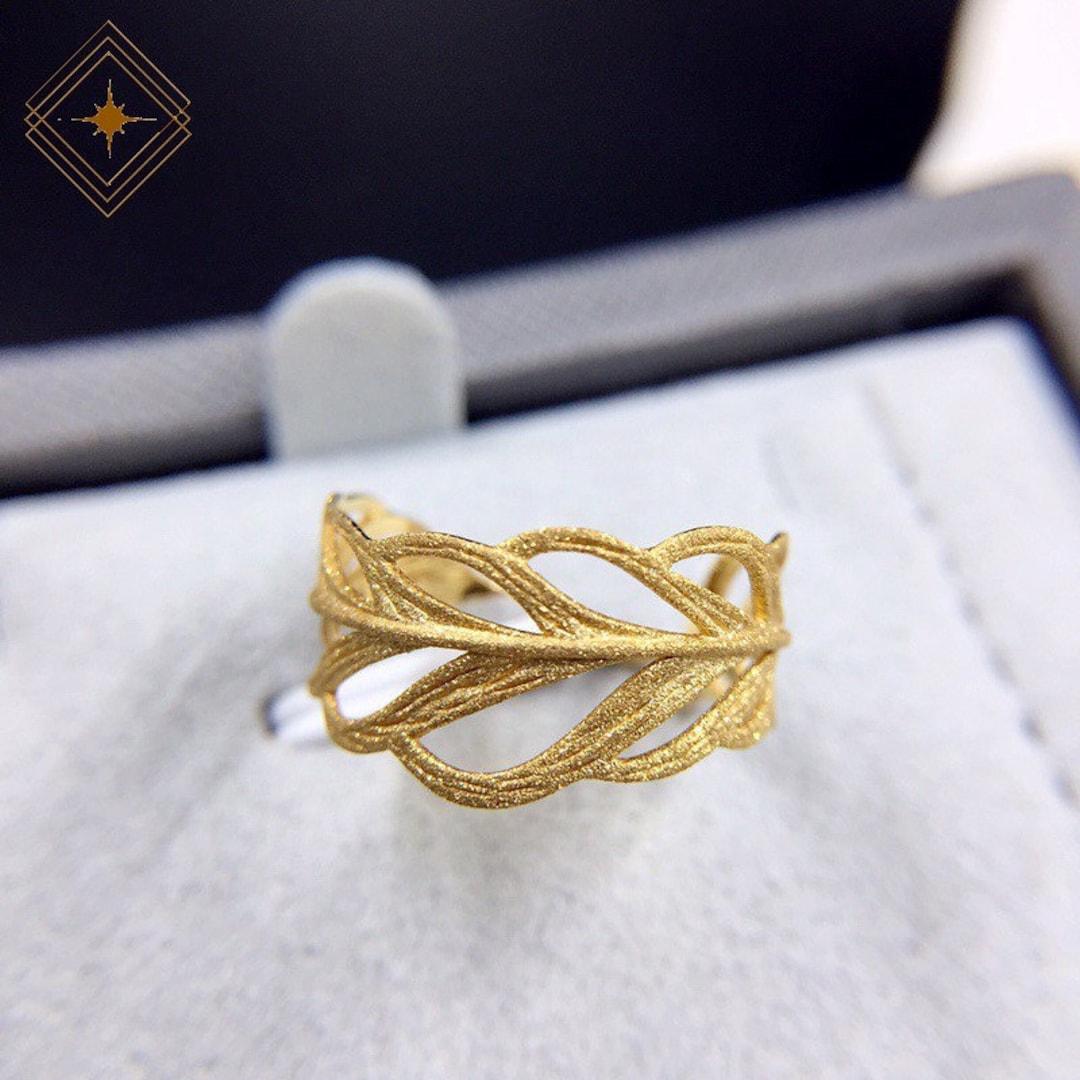 Filigree Gold Band, 14k 18k Gold Feather Ring Diamond, Art Nouveau ...
