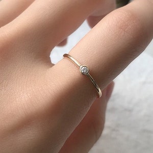 Solitaire Minimalist Small Diamond Gold Ring, 14k 18k Gold Tiny Genuine ...