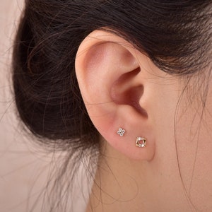 Mini Clover Flower Genuine Diamond Stud Earrings 14k 18k Gold, Four ...