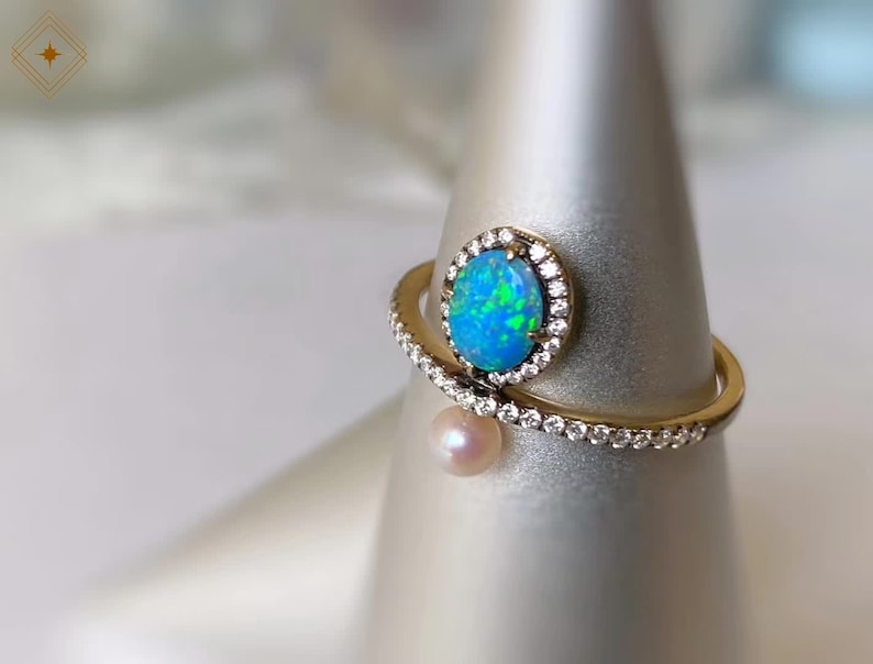 Victorian Multi Stones Australian Opal Diamond Ring Akoya - Etsy