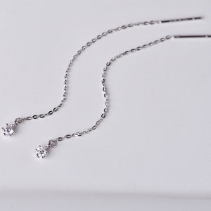 Diamond Threader Earrings 18k Solid Gold, Delicate Chain Earrings ...