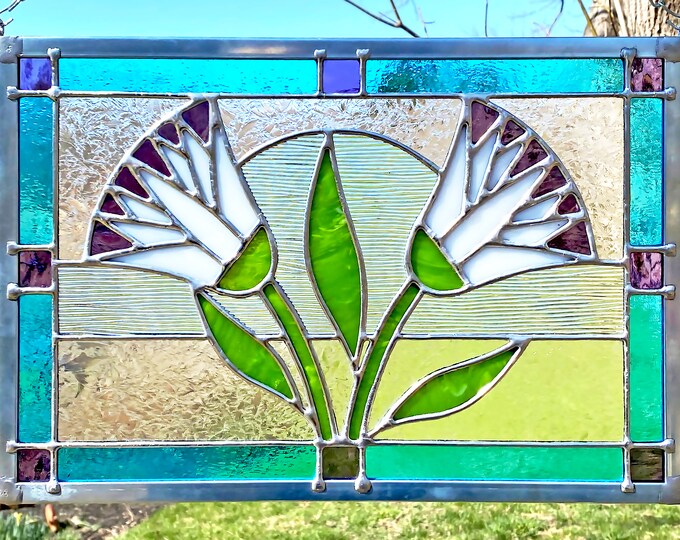 Stained Glass Lotus Flowers Window Panel Tiffany Style - Etsy