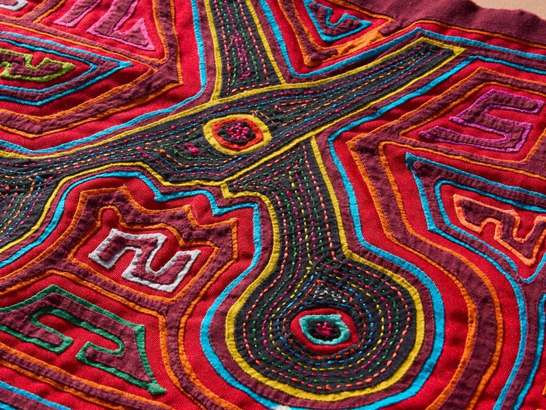 Unframed Handmade Kuna Mola Art - Authentic and Unique Home Decor Piece ...