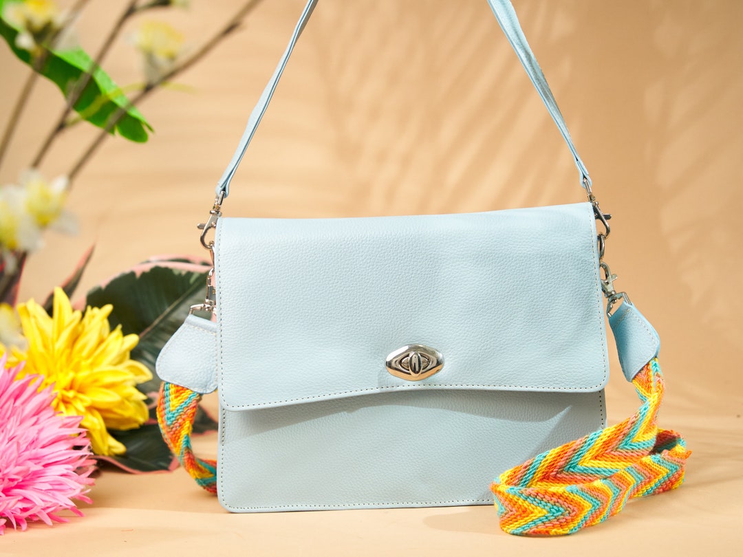 Handmade Leather Crossbody-hand Purse With Wayuu-crocheted Strap ...
