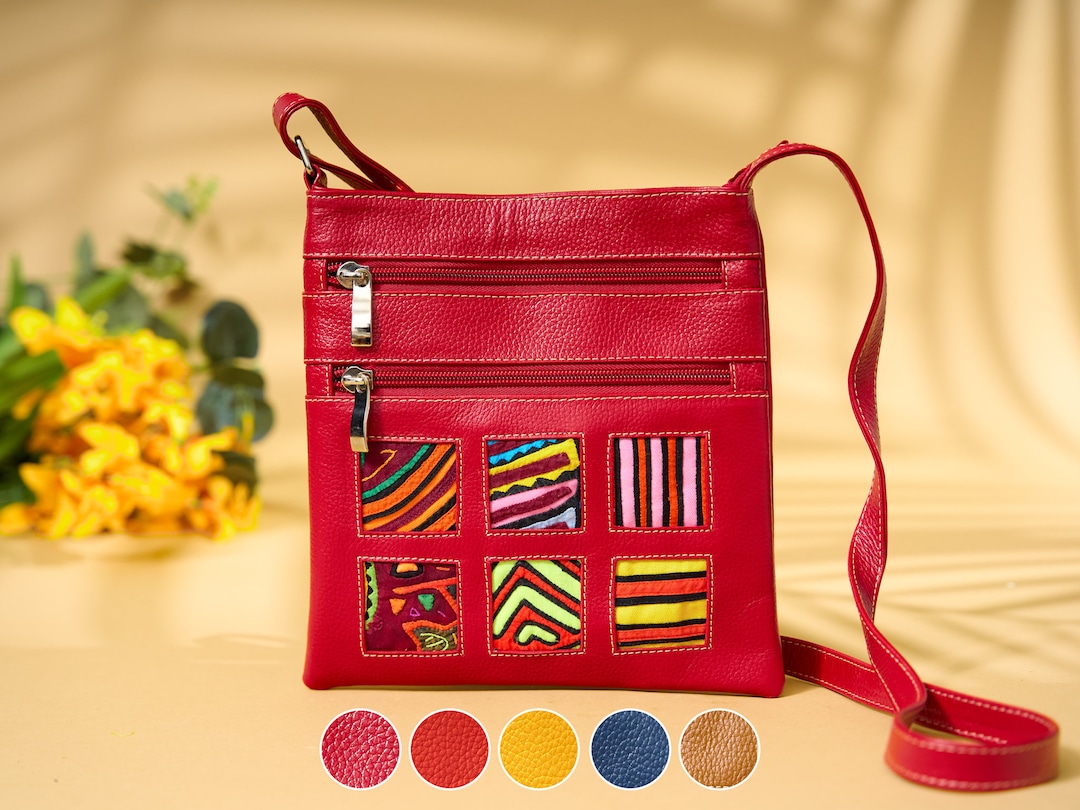 Genuine Leather Purse Handmade With Traditional Mola Fabric Panels ...