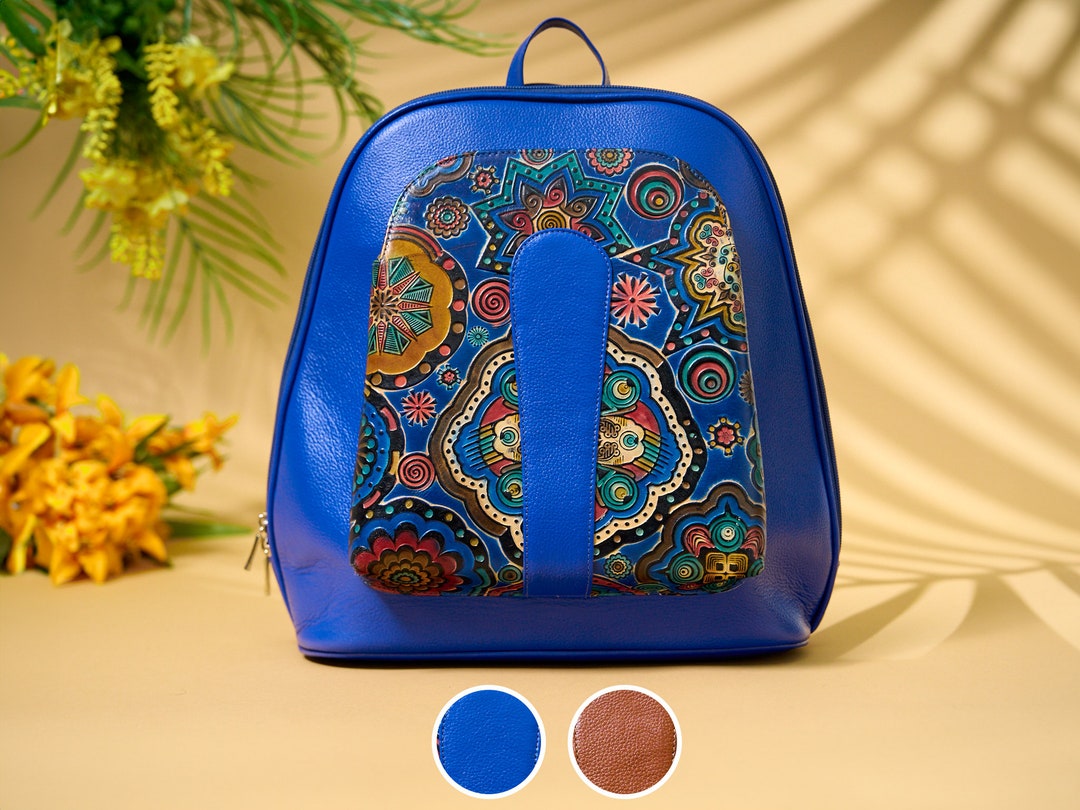 Genuine Leather Backpack Hand-painted With Vibrant Florals | Using ...