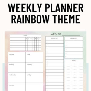 Printable Weekly Planner 8.5x11 - DIGITAL DOWNLOAD - Rainbow Design - Etsy