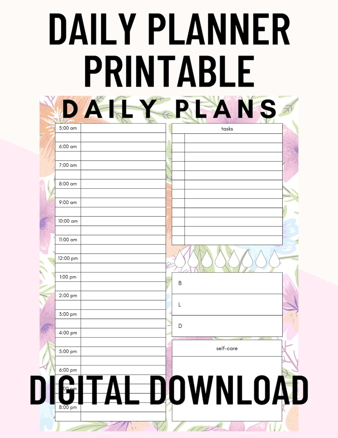 Printable Daily Planner 8.5x11 - DIGITAL DOWNLOAD - Spring Floral ...