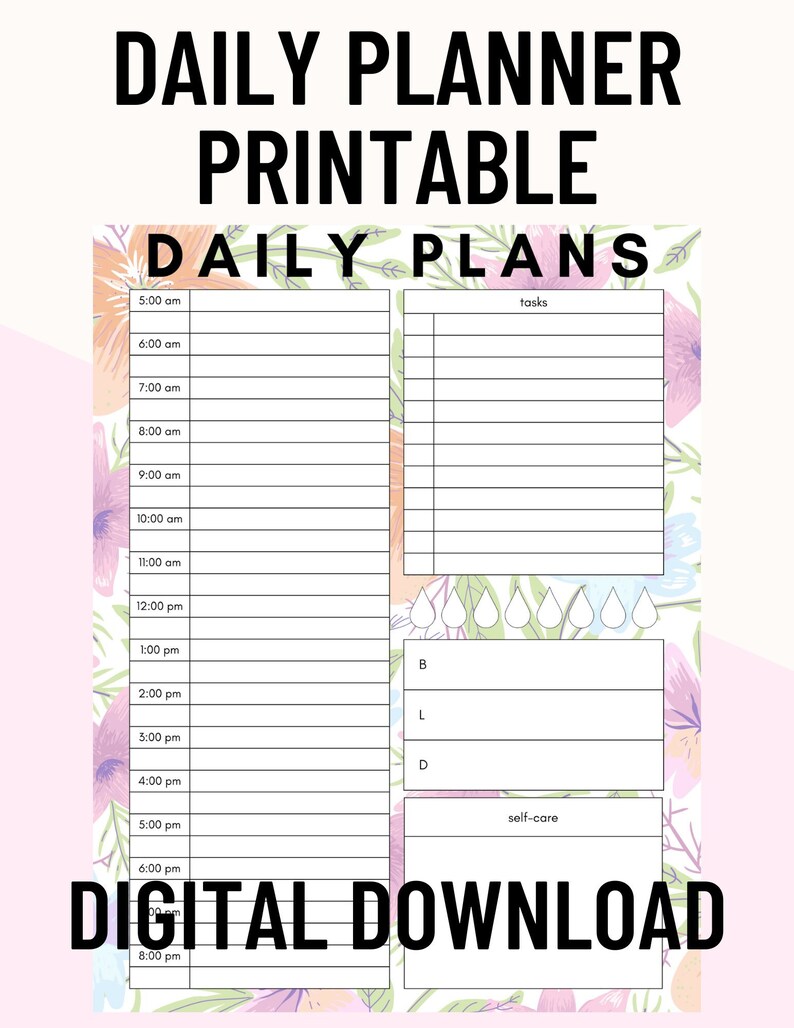 Printable Daily Planner 8.5x11 - DIGITAL DOWNLOAD - Spring Floral ...