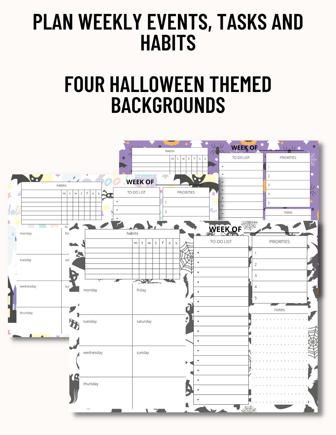 Printable Weekly Planner 8.5x11 DIGITAL DOWNLOAD Halloween Theme Design ...