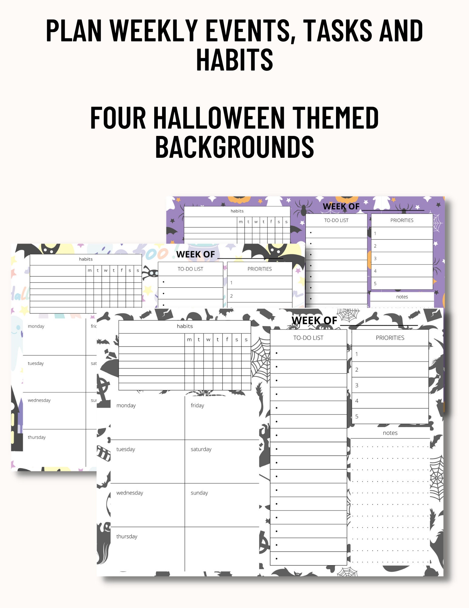 Printable Weekly Planner 8.5x11 DIGITAL DOWNLOAD Halloween Theme Design ...