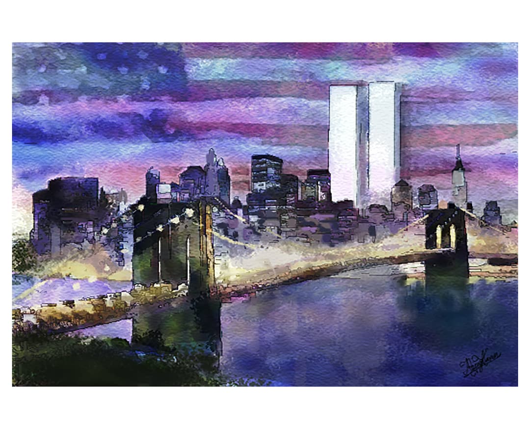 Remembering 9/11 - New York City Skyline (print of Patriotic Painting ...
