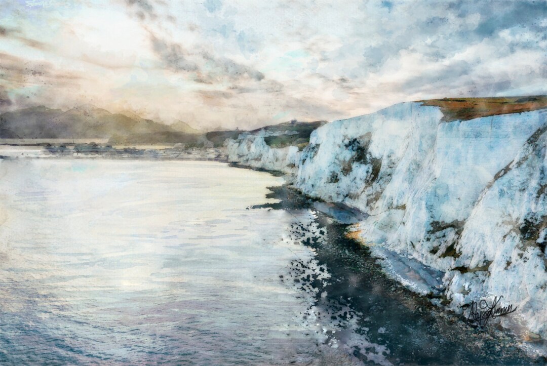White Cliffs of Dover Watercolor (hand Painted, England English Channel ...