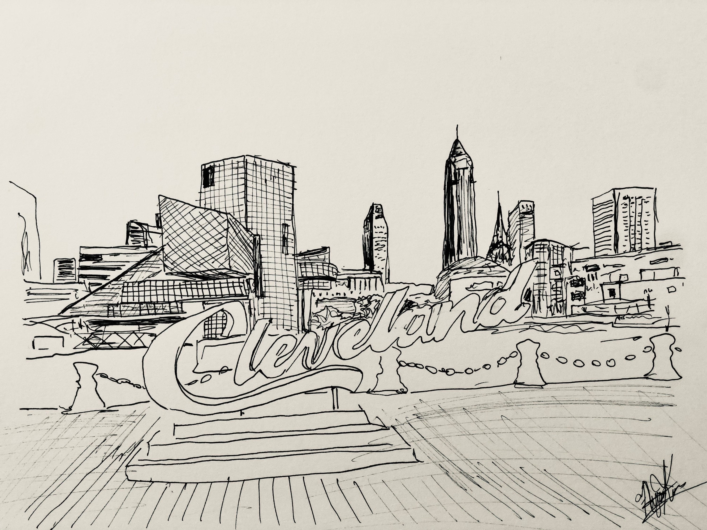 Hand Sketch of Cleveland Ohios Famous Skyline From Across the Water - Etsy