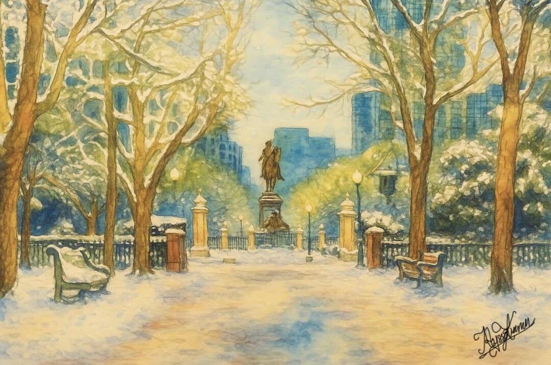 Boston Public Gardens in the Wintertime (print of a Bostonian Themed ...