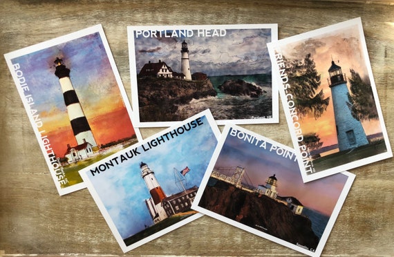Historic Nautical Lighthouses Great Gift of Fine Art | Etsy