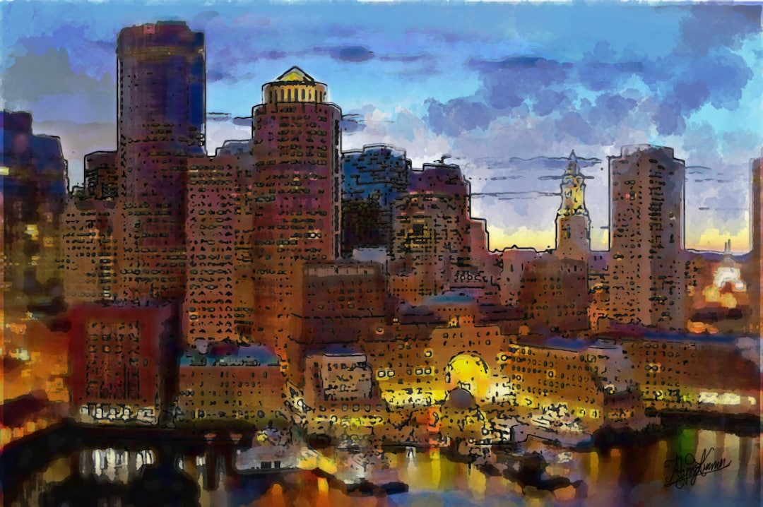 Boston MA Seaport Skyline Across the Charles (sunset of Handmade ...