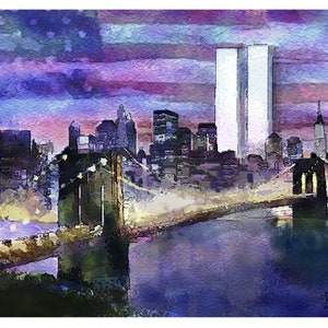 Remembering 9/11 - New York City Skyline (print of Patriotic Painting ...