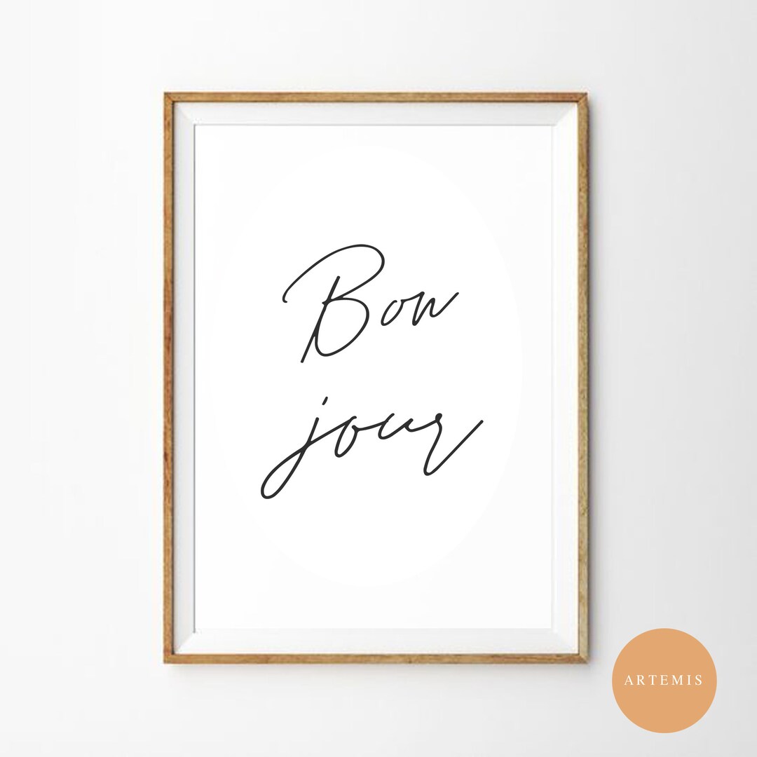 Bonjour Wall Print, Typography Print, Hello Print, Bonjour Wall Art ...