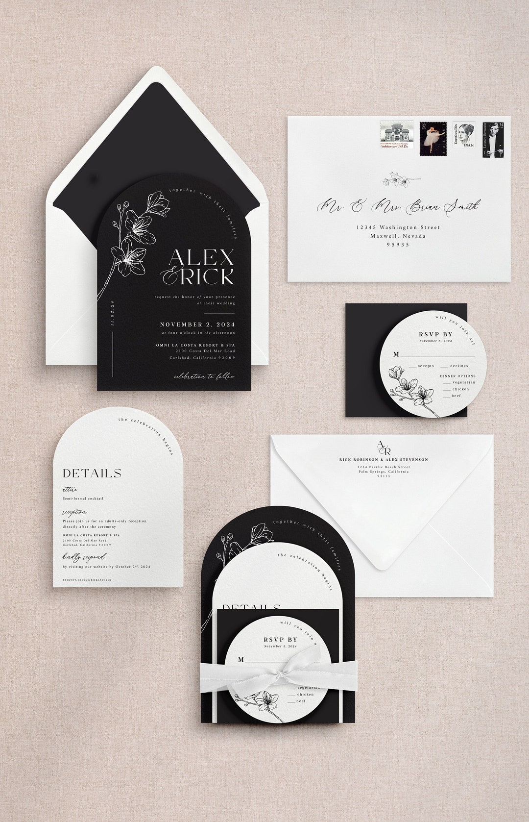 Black Arch Shape Wedding Invitation Modern Black & White Design Black ...