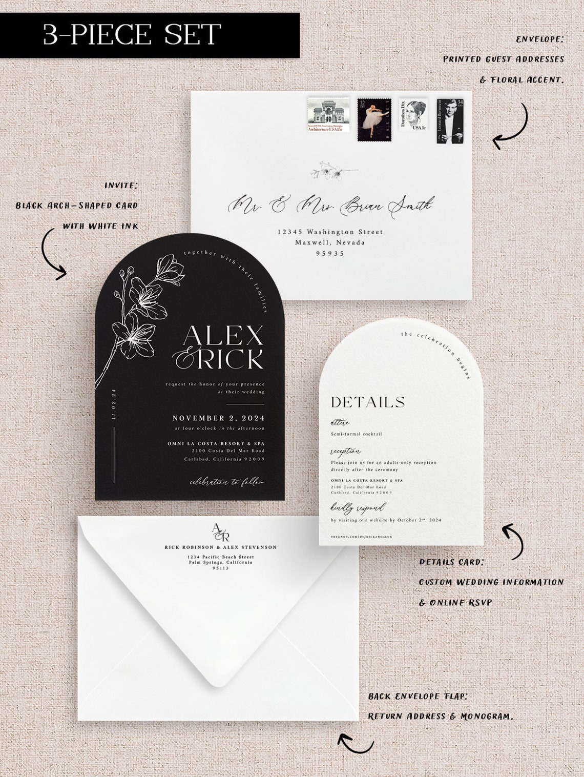 Black Arch Shape Wedding Invitation Modern Black & White Design Black ...