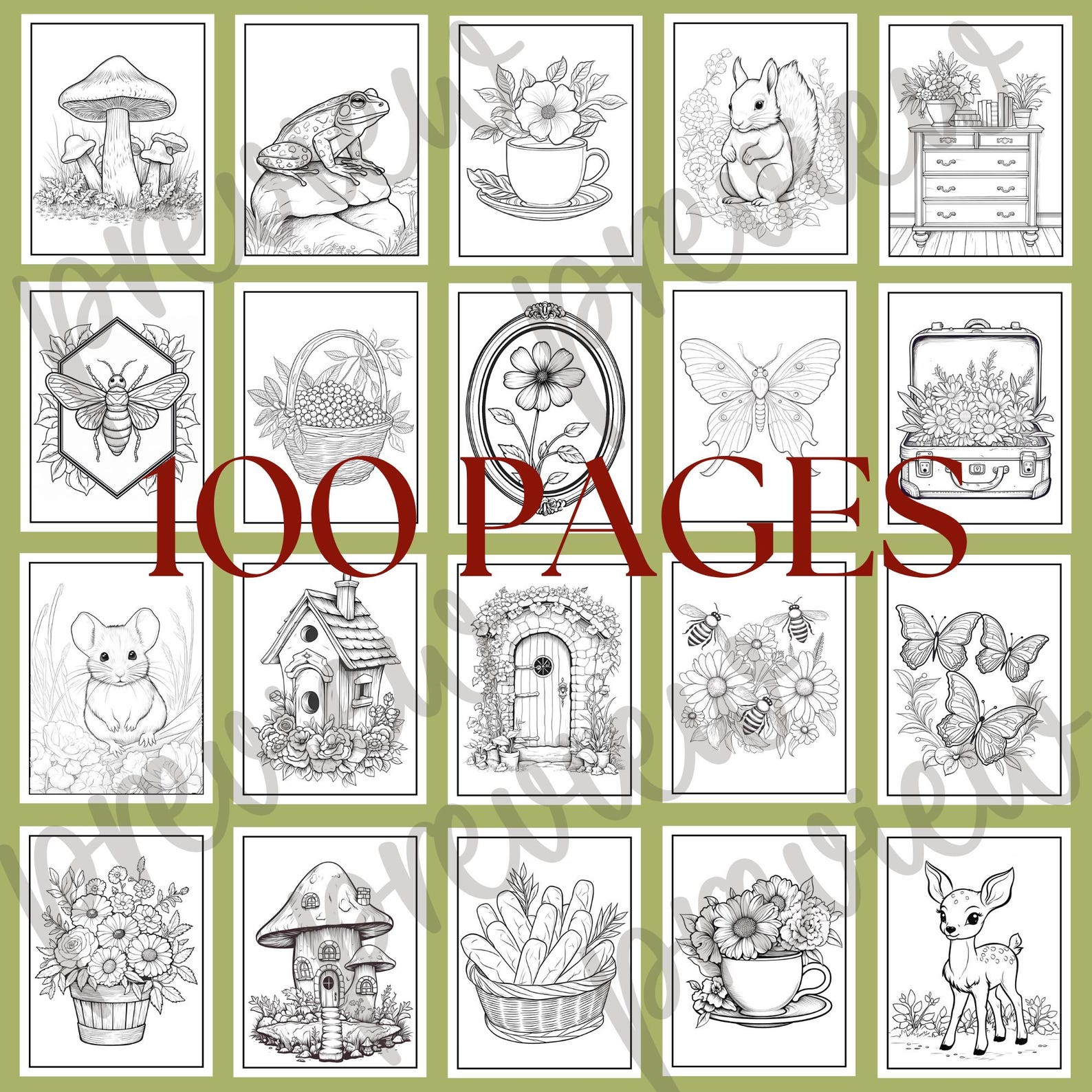 Cottagecore Coloring Pages, Digital Coloring Book, Cottage Core ...
