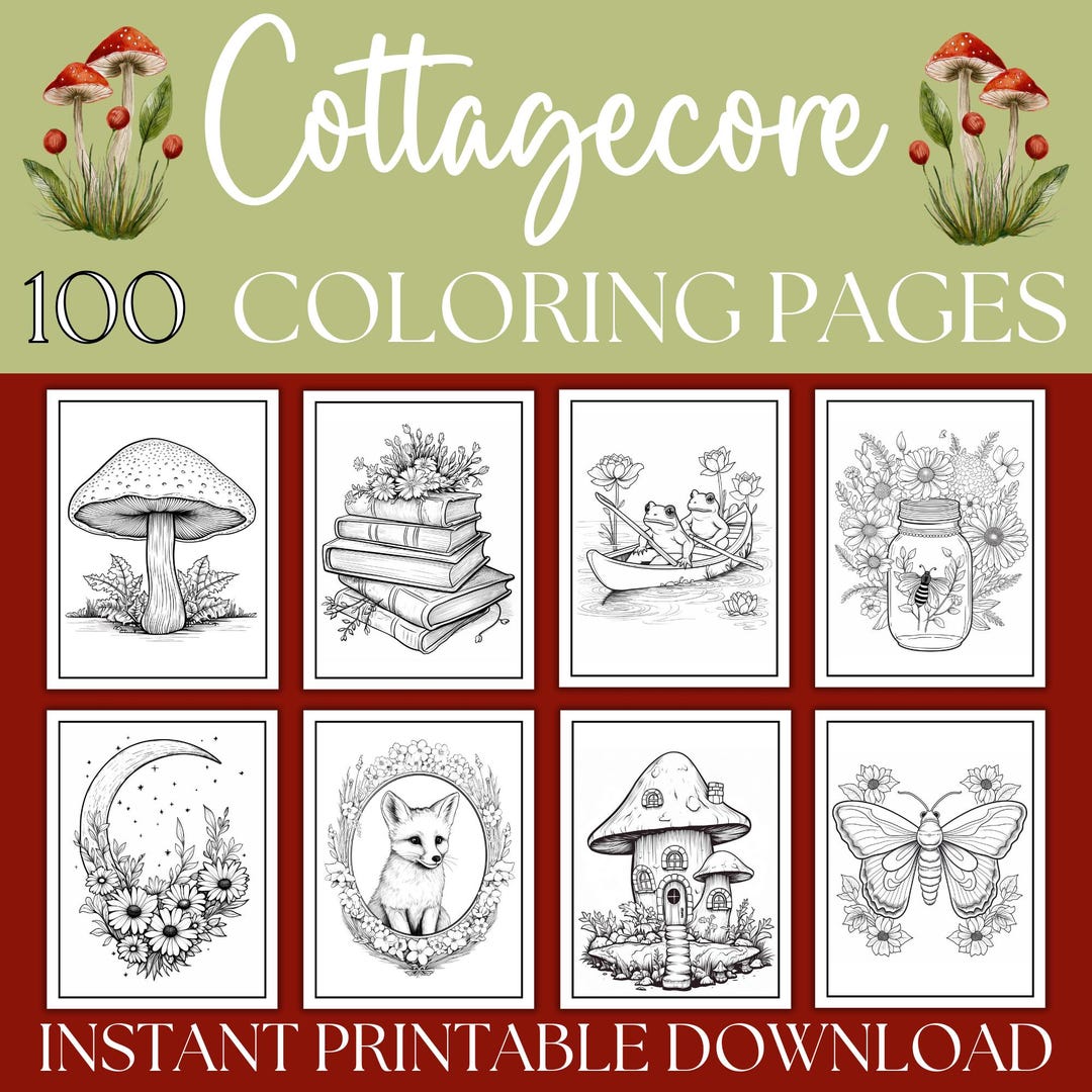 Cottagecore Coloring Pages, Digital Coloring Book, Cottage Core ...