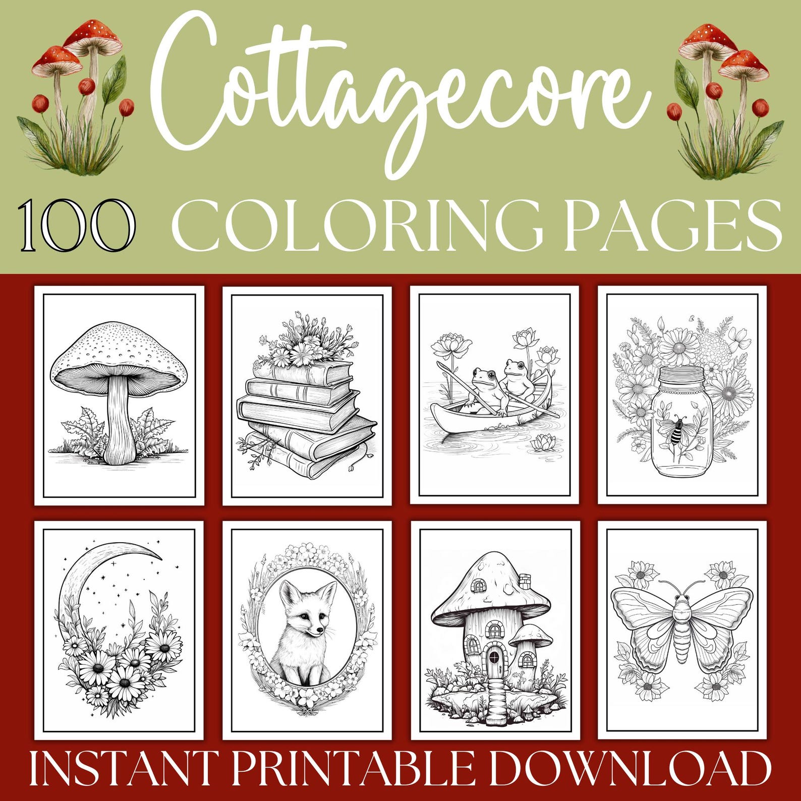 Cottagecore Coloring Pages, Digital Coloring Book, Cottage Core ...