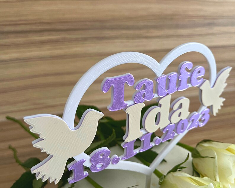 Personalized Cake Topper "baptism With Heart and Dove" - Stylish ...