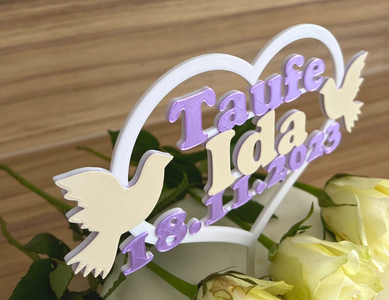 Personalized Cake Topper "baptism With Heart and Dove" - Stylish ...