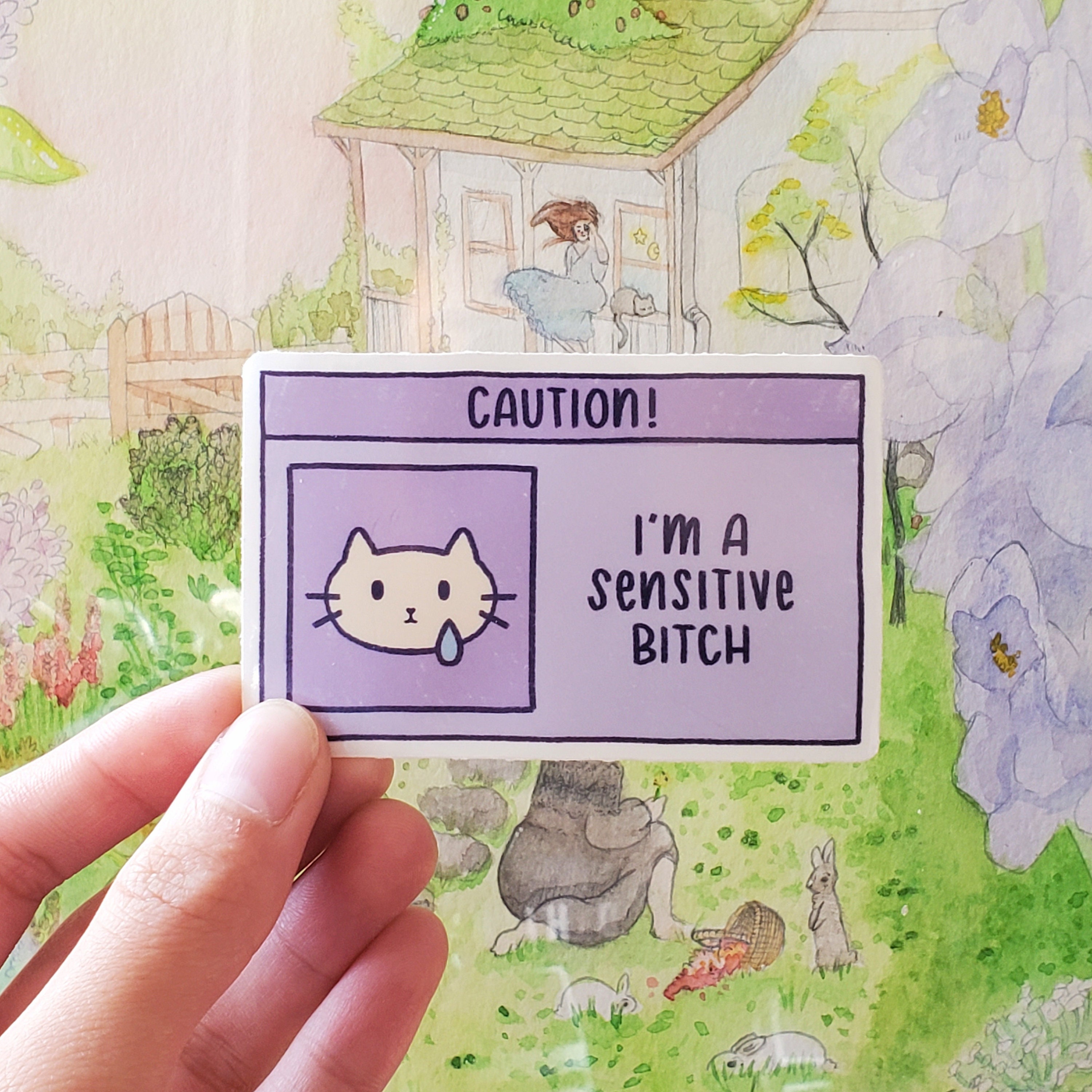 Caution I'm Sensitive Clear Vinyl Sticker Cat Sticker, Caution Sticker ...