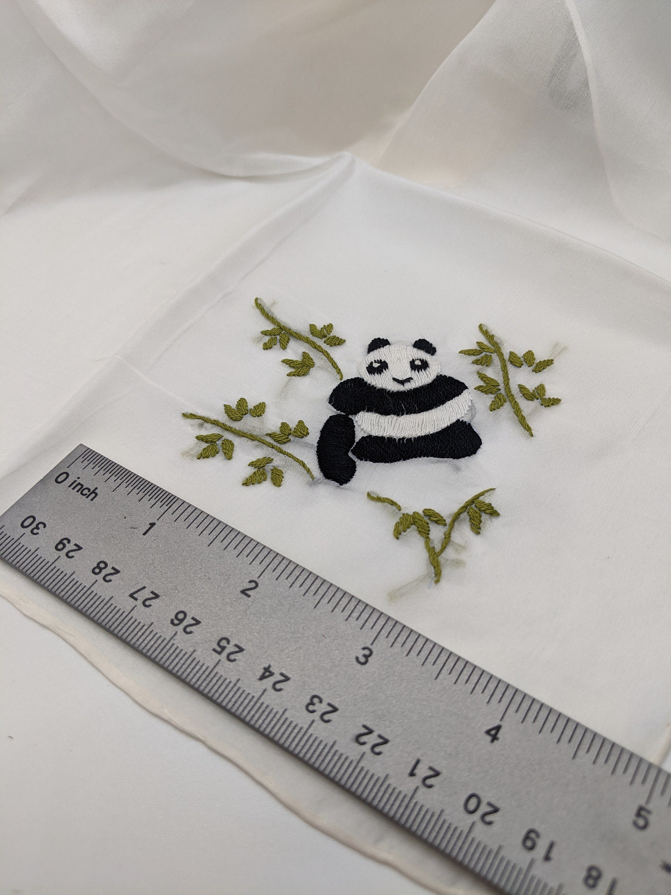 Hand Embroidered Silk Handkerchief Chinese Panda Bear on - Etsy UK