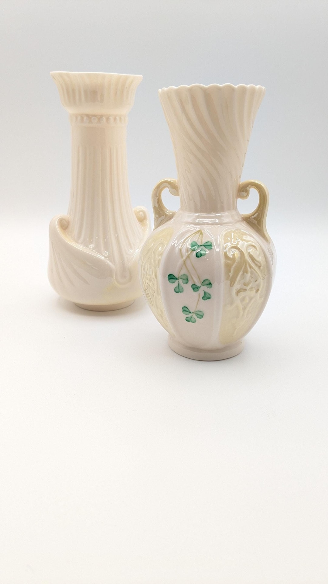 Choice of Belleek Fine Irish Porcelain Vases Moore Ribbed Vase Shamrock ...
