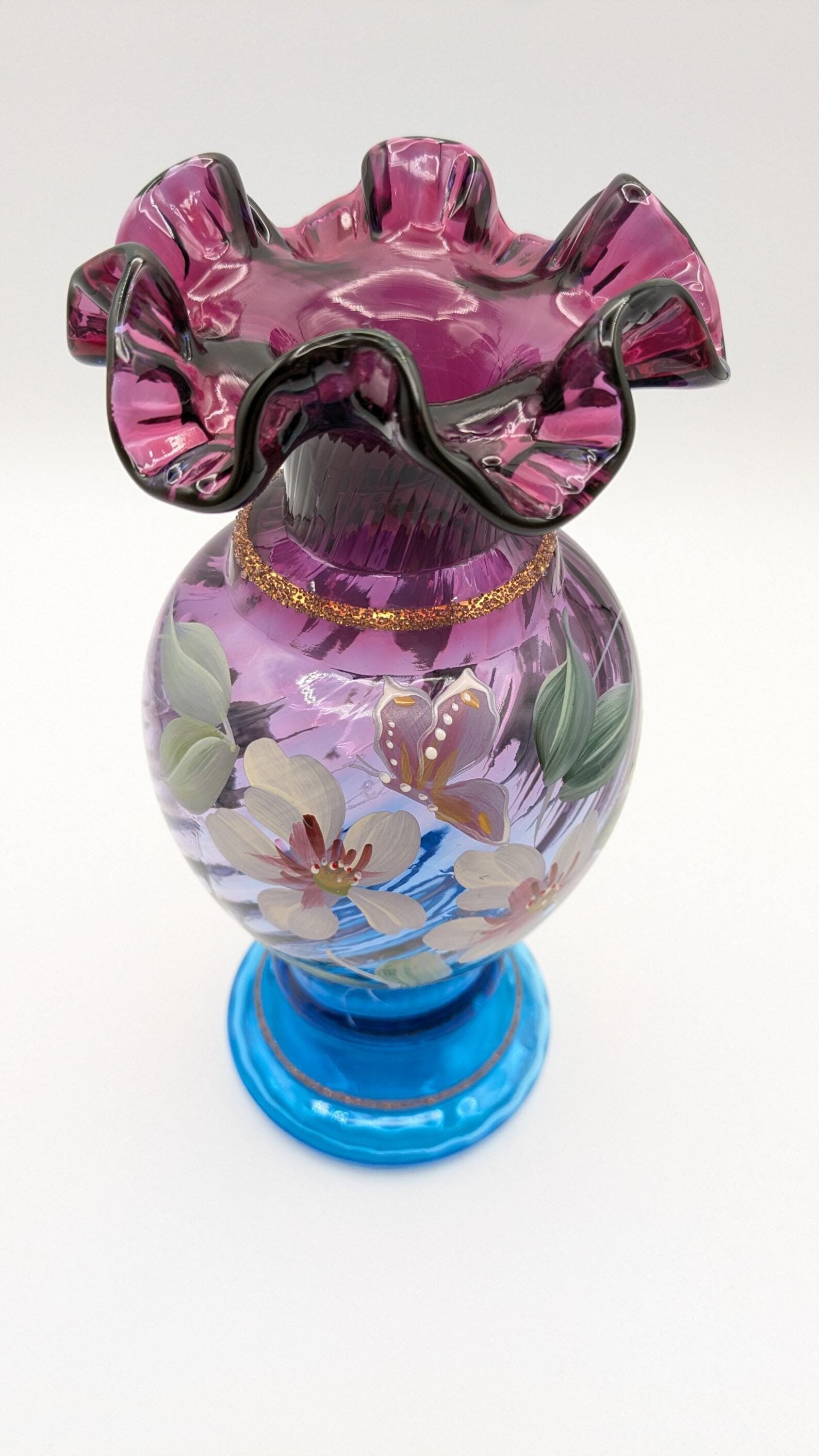 Fenton Art Glass Bill Fenton 50th Anniversary Ruffled Mulberry Ombre ...