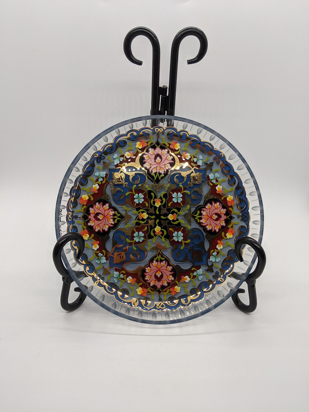 Hand Painted Enameled Pasabahce Glass Plate Made in Turkey - Etsy