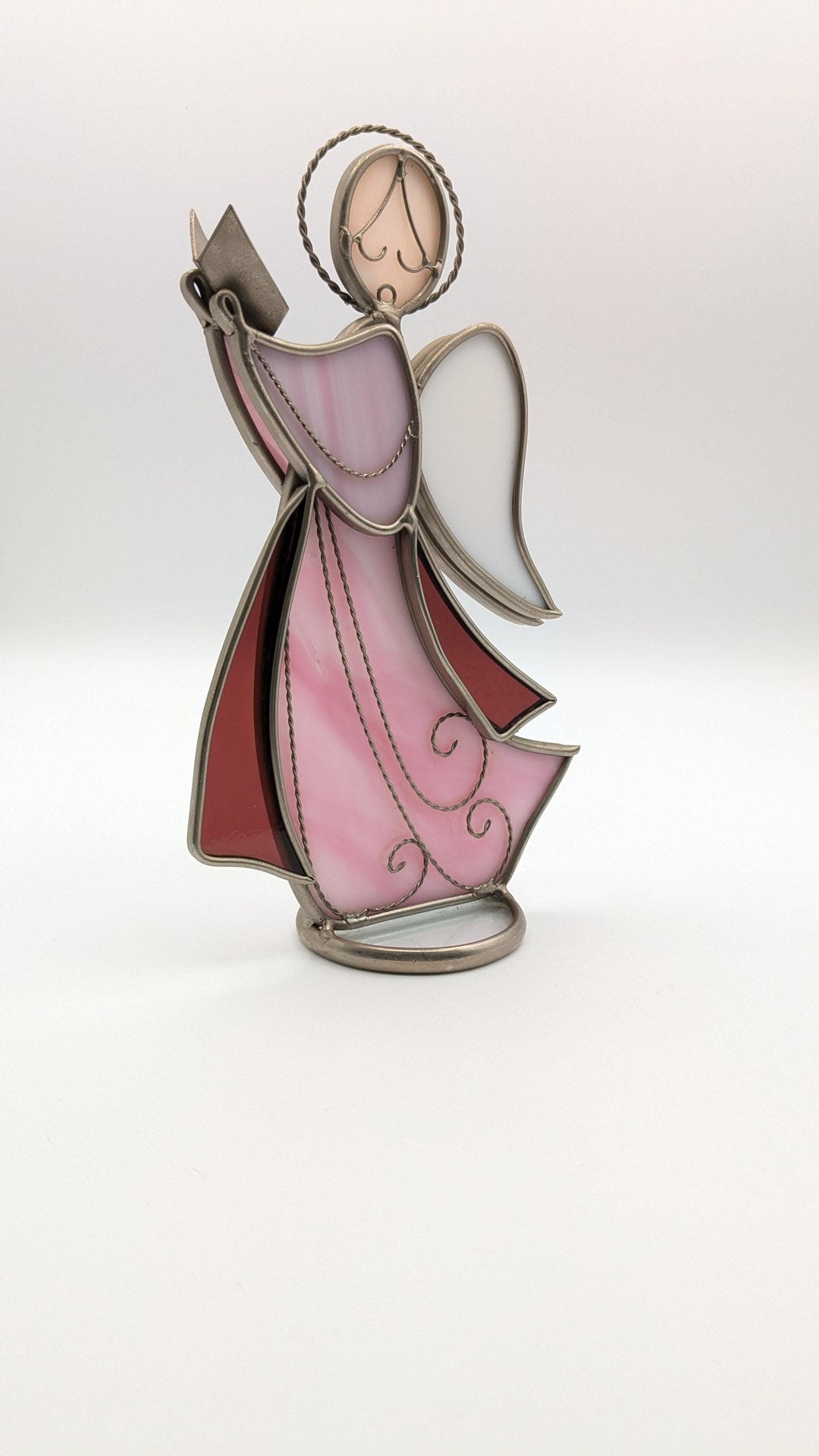 Stained Glass Singing Angel Figurine Christmas Decor Pink and Mauve ...