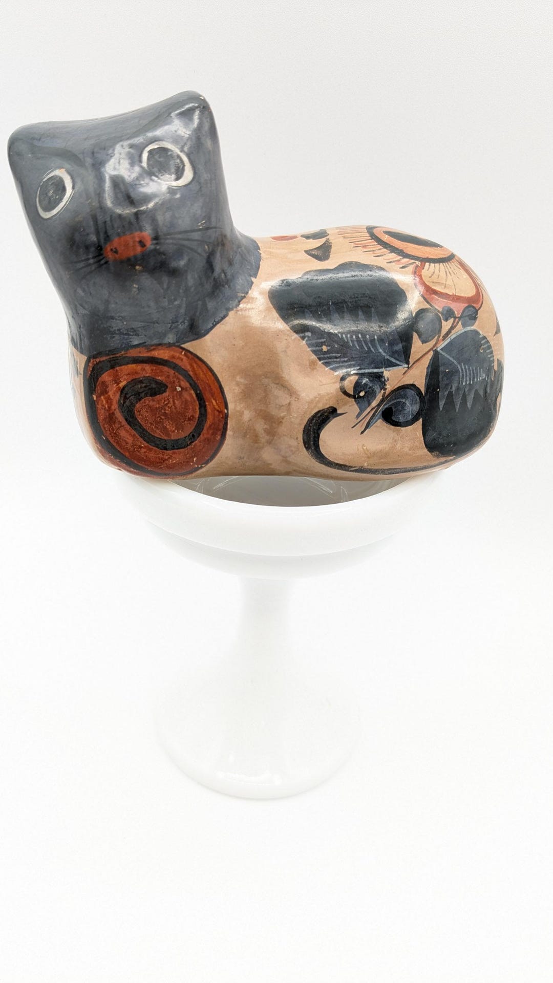 Tonala Folk Art Pottery Cat Mexican Burnished Ceramic Hand Painted ...