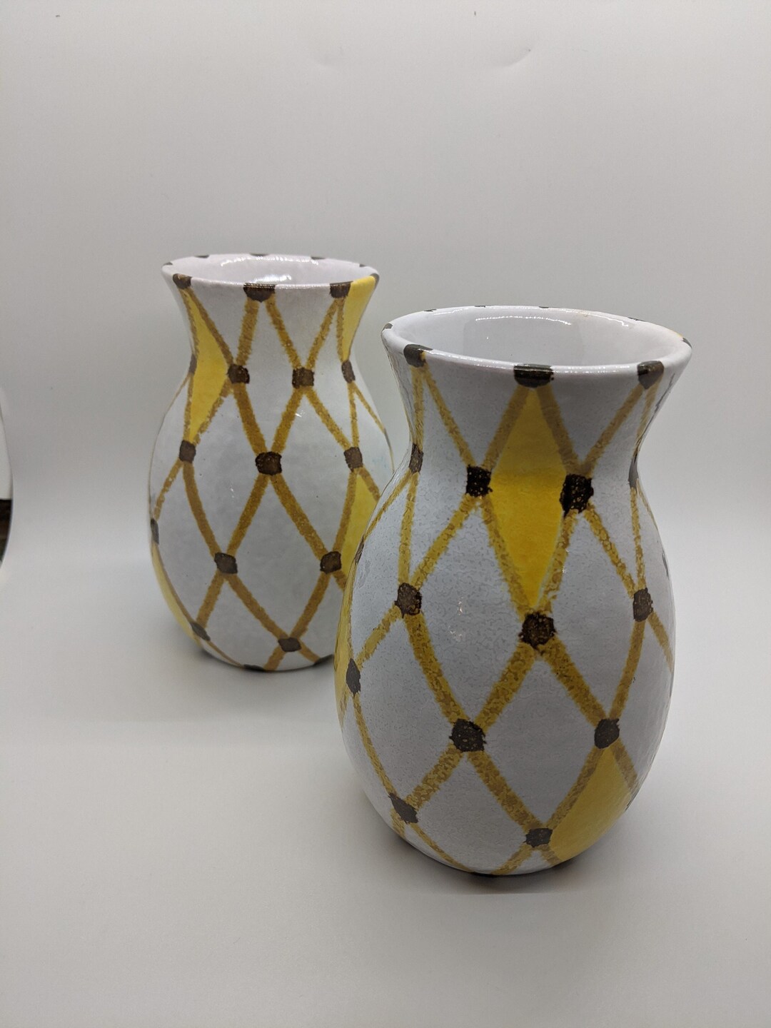 Bitossi (?) Italian Harlequin Ceramic Vases Set of 2 Gold Yellow White ...