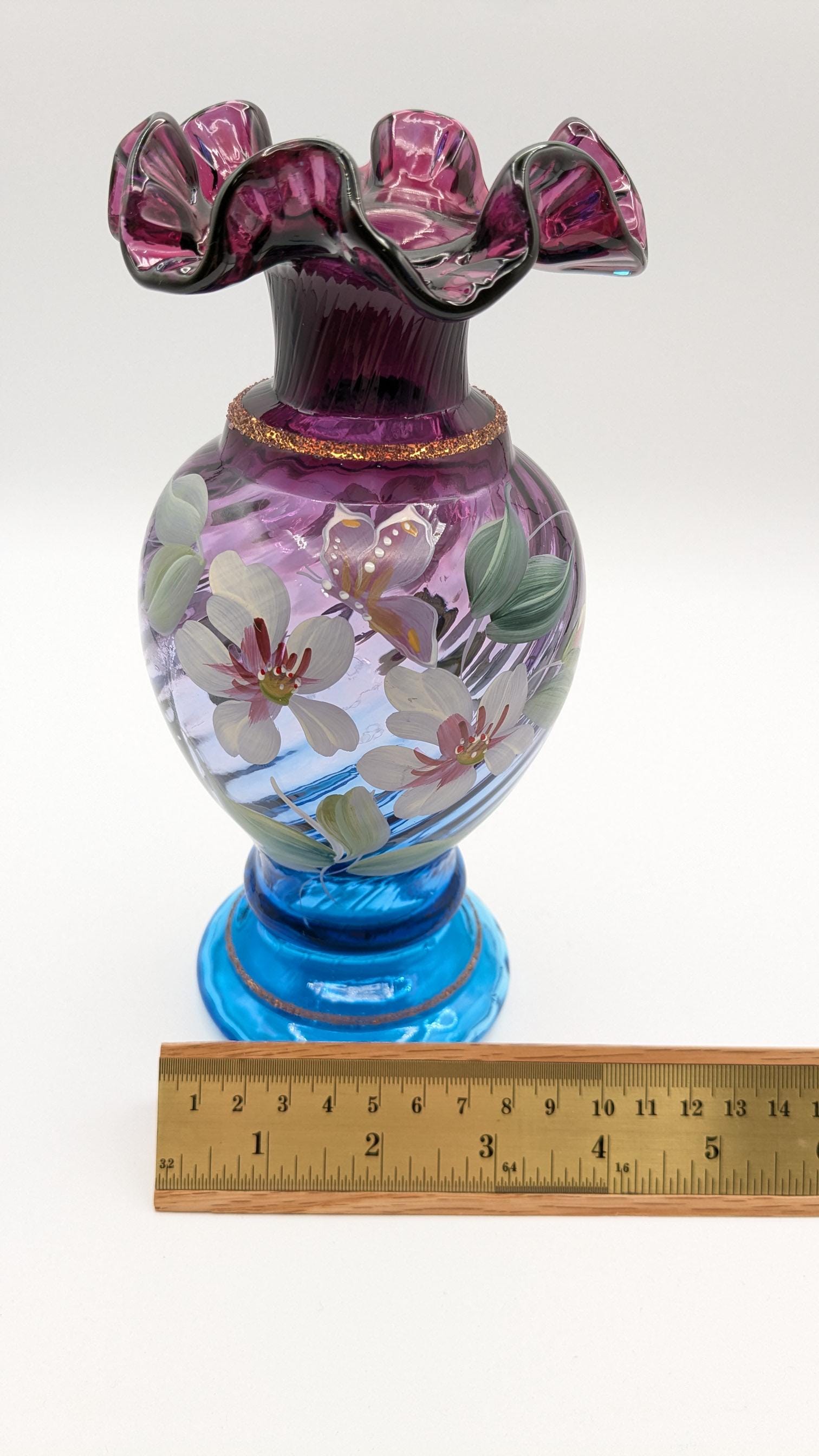 Fenton Art Glass Bill Fenton 50th Anniversary Ruffled Mulberry Ombre ...