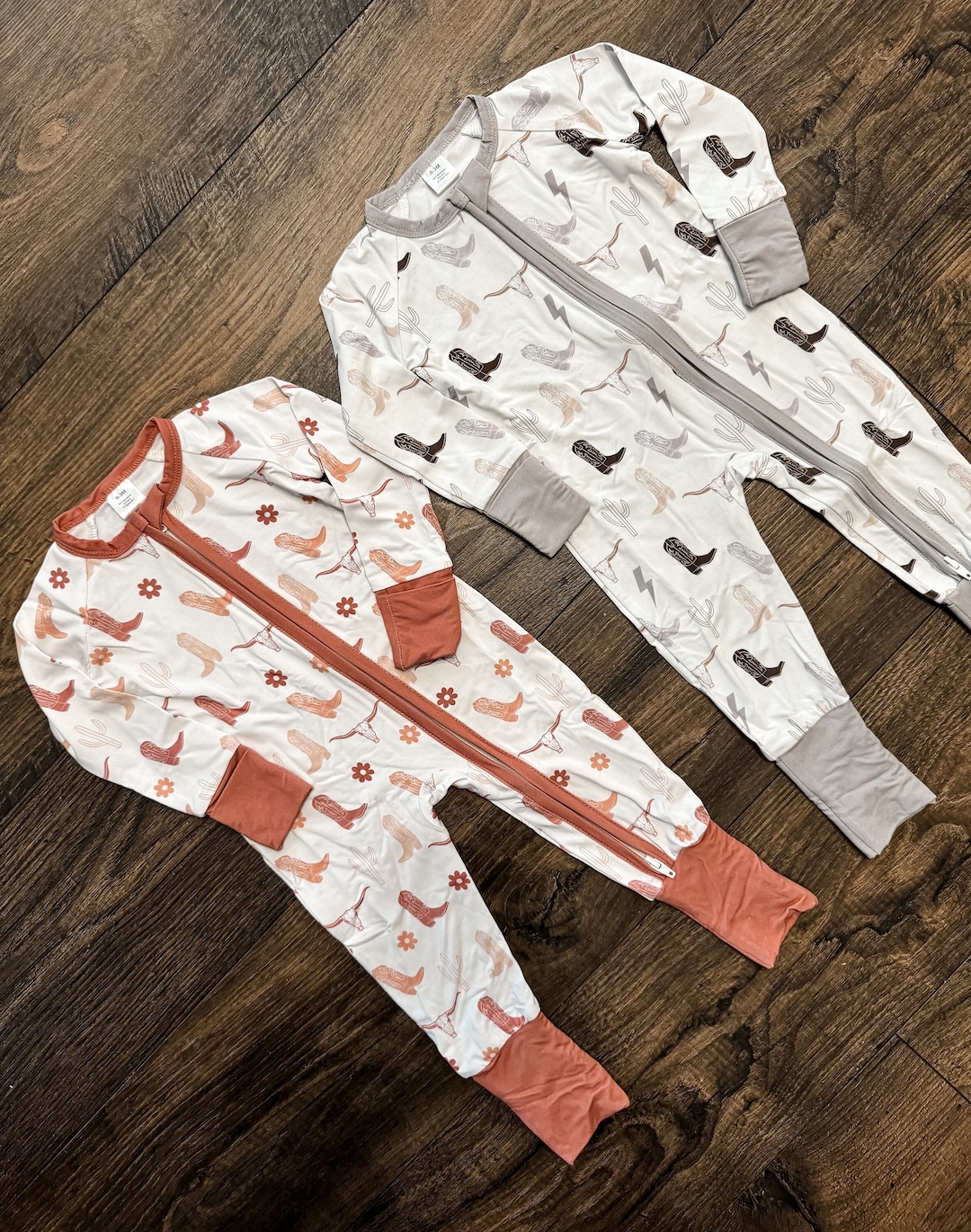 Western Bamboo Sleeper Outfit, One Piece Zipper Pajama, Cowboy Boot ...