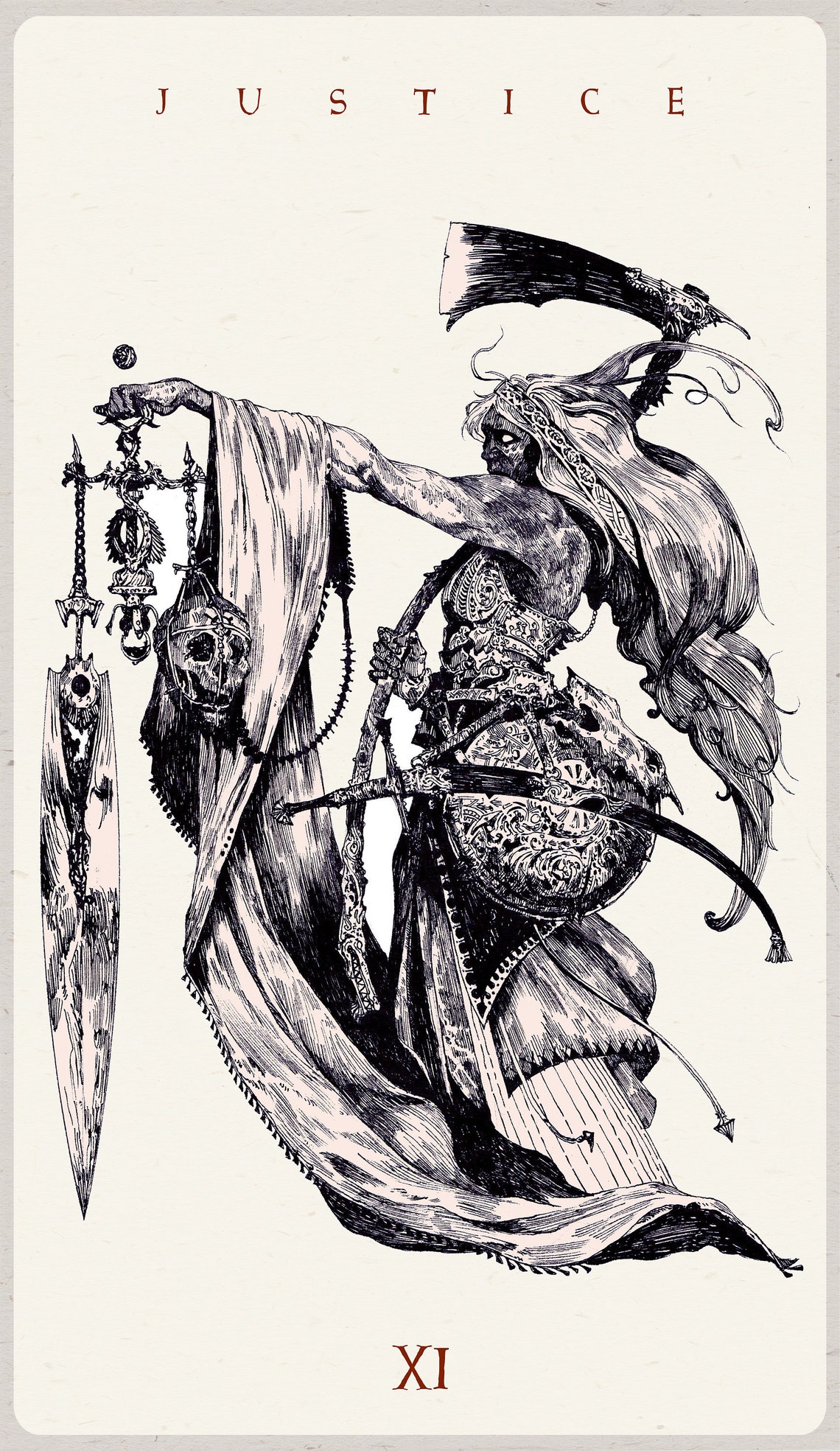 11 JUSTICE Tarot Illustration Premium Print on 100 Lb. Cream Felt Paper ...